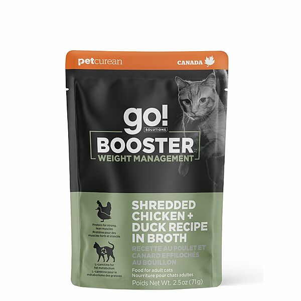 GO! Wgt Mgmt Shrdded Chkn/Duck in Broth Cat Booster 2.5oz — Kibbles ...