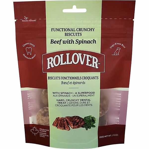 Rollover Crunchy Biscuits Beef & Spinach 250g — Kibbles & Biscuits