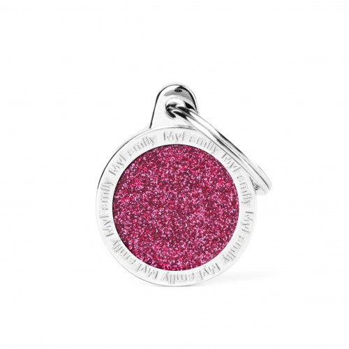 Small Circle Glitter Pink ID Tags — Kibbles & Biscuits